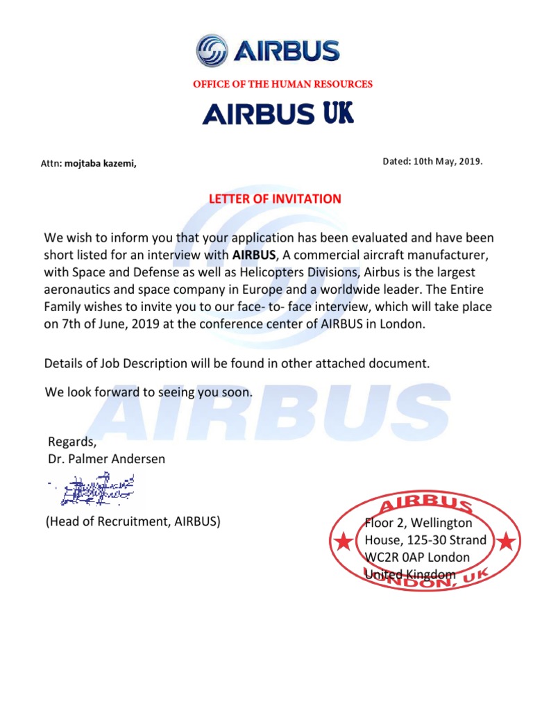 Airbus Interview Invitation Letter | PDF