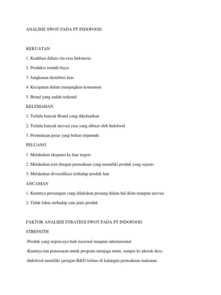 Analisis Swot Pada PT Indofood | PDF