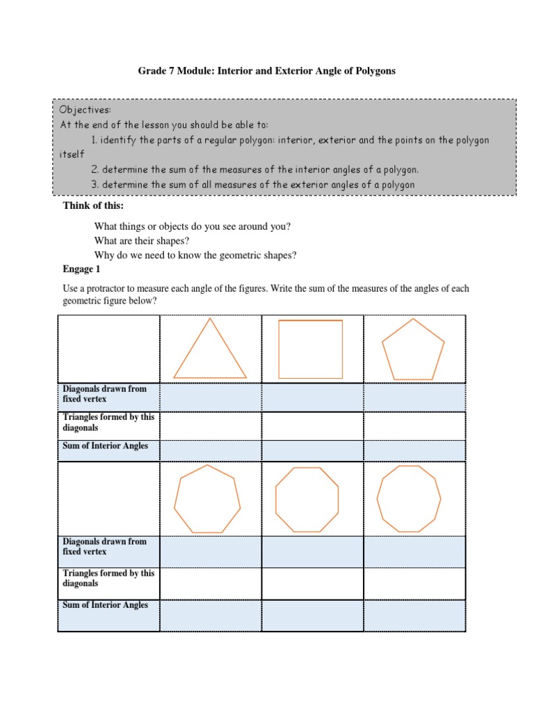 Grade 7 Module Interior and Exterior Angle of Polygons | PDF | Polygon ...