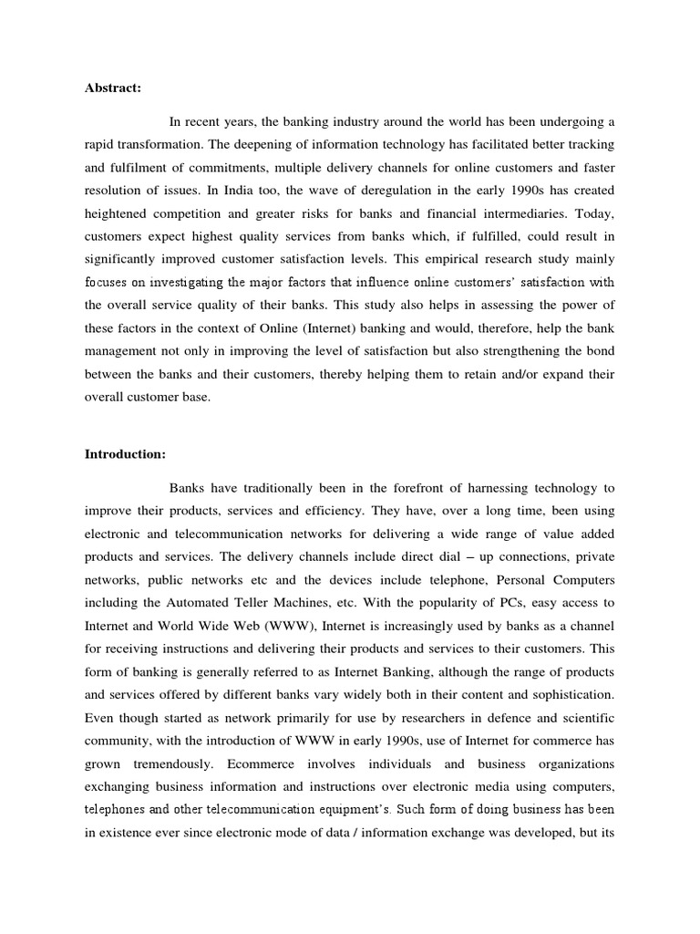 Synopsis On Customer Satisfaction On Internet Banking | PDF | Online ...