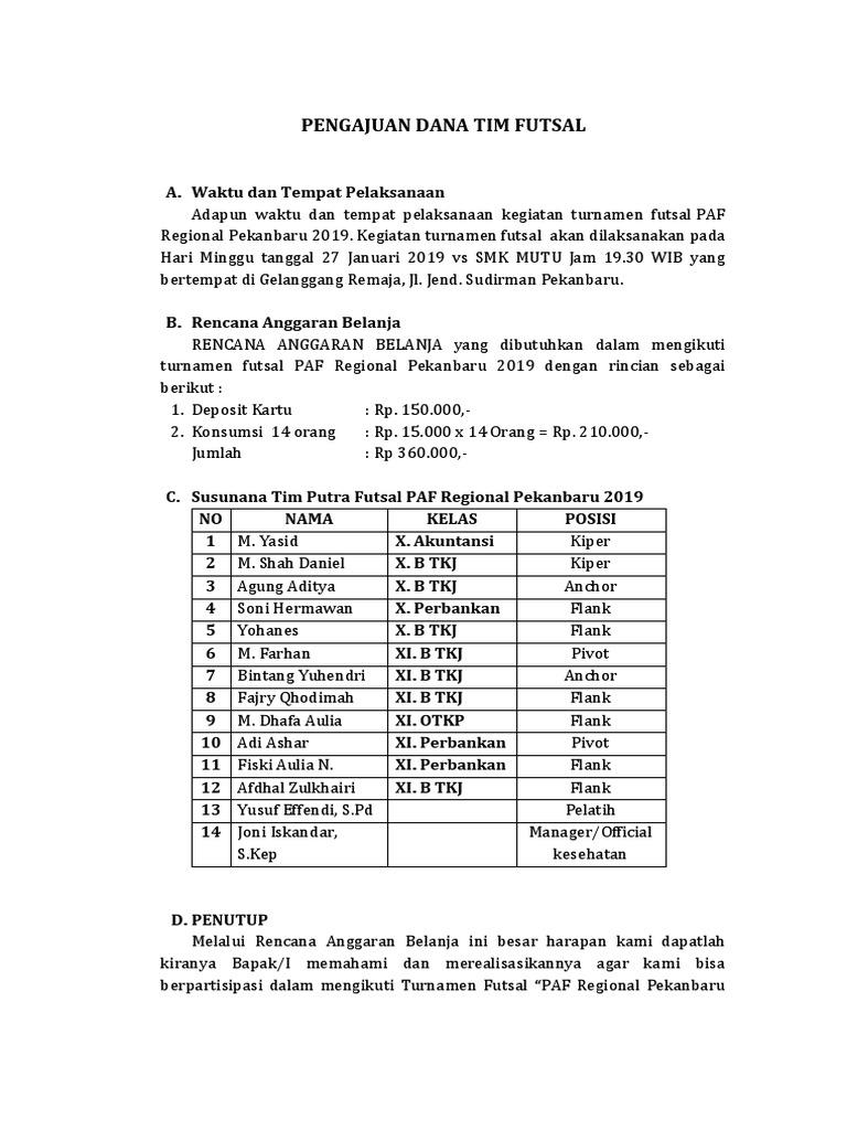 RAB Turnamen Futsal PAF Pekanbaru 2019 | PDF | Olahraga & Rekreasi