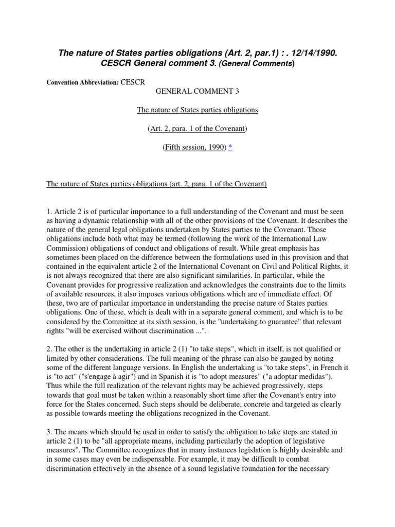 CESCR General Comments | PDF | Rights | U.S. State