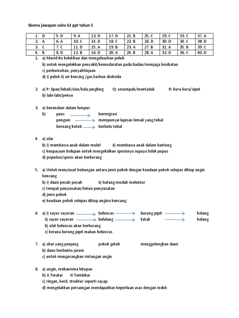 Skema Jawapan Sains PPT Tahun 5 | PDF