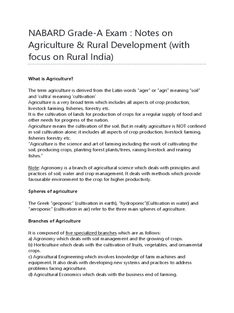 NABARD Grade-A Exam: Notes On Agriculture & Rural Development (With ...