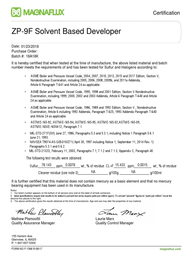 18a18k Zyglo ZP 9f | Download Free PDF | Nondestructive Testing ...