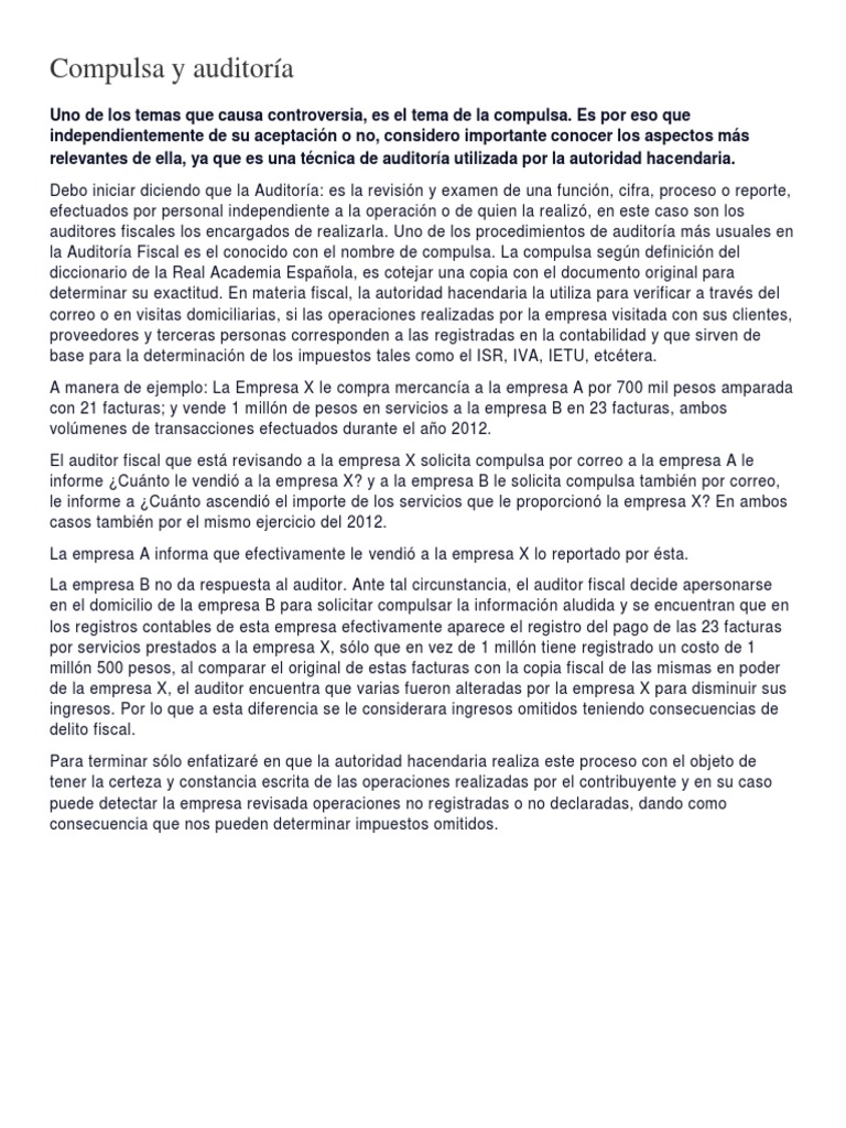 Compulsa y Auditoría | PDF | Auditoría | Contralor
