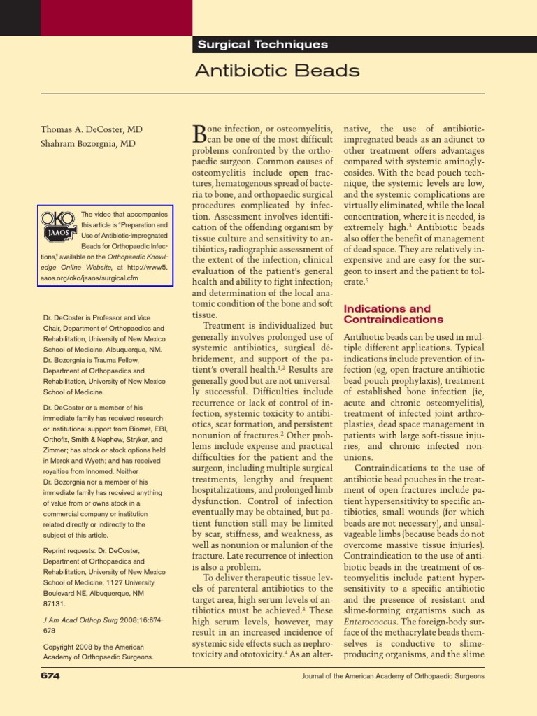 Antibiotic Beads | PDF | Orthopedic Surgery | Surgery