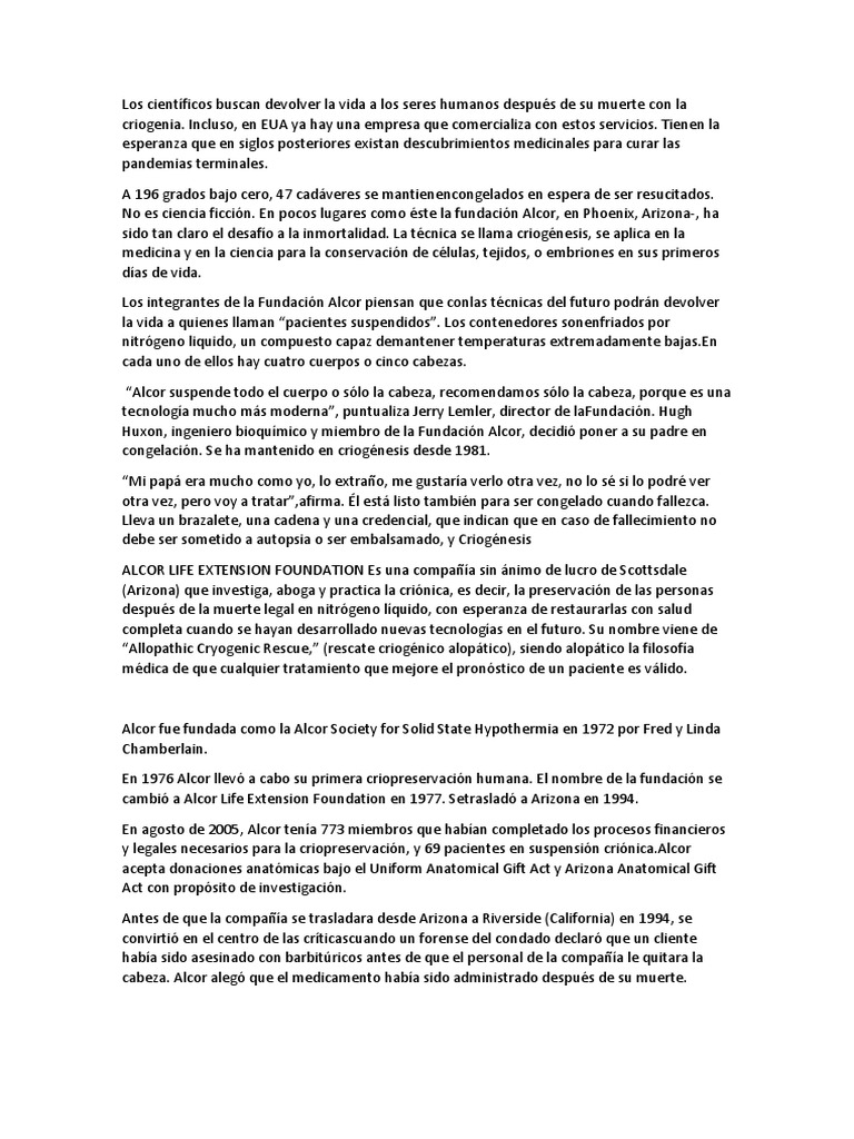 Criogenesis | PDF | Transhumanismo | Salud y bienestar