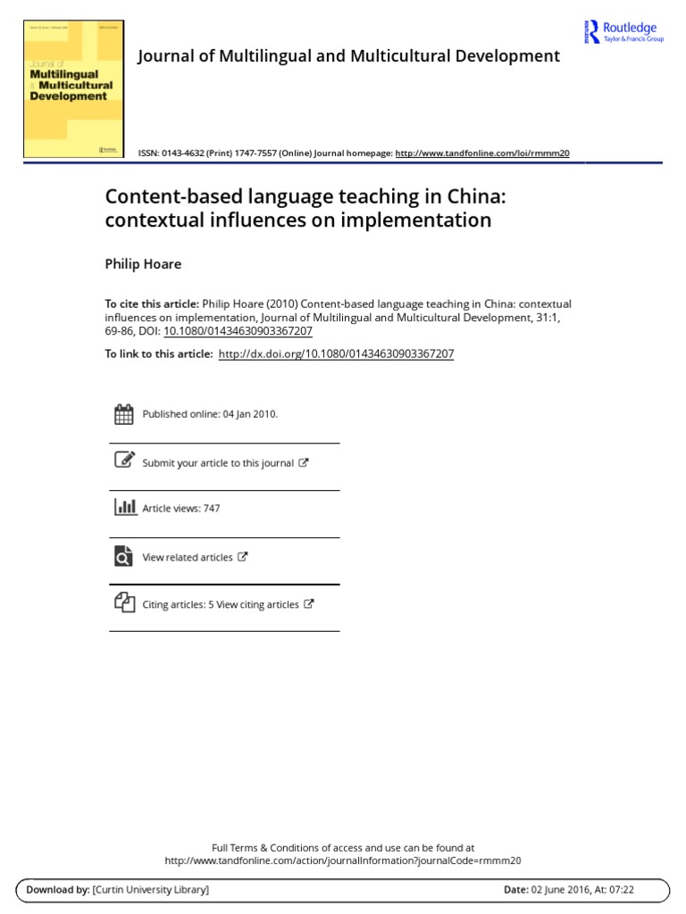 Content Based Language Teaching in China Contextual Influences On Implementation | PDF ...