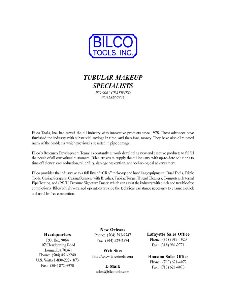 Bilco Tools: Innovative Oil Industry Solutions | PDF | Drilling Rig ...