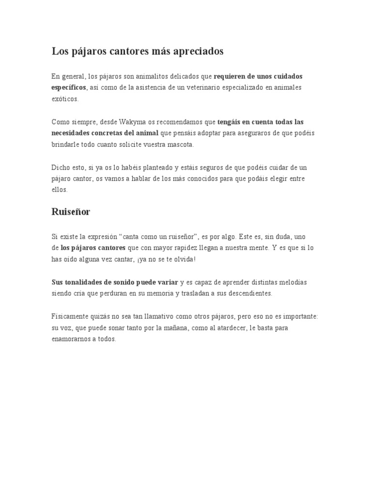 Los Pájaros Cantores Más Apreciados | PDF | Aves | Ocio