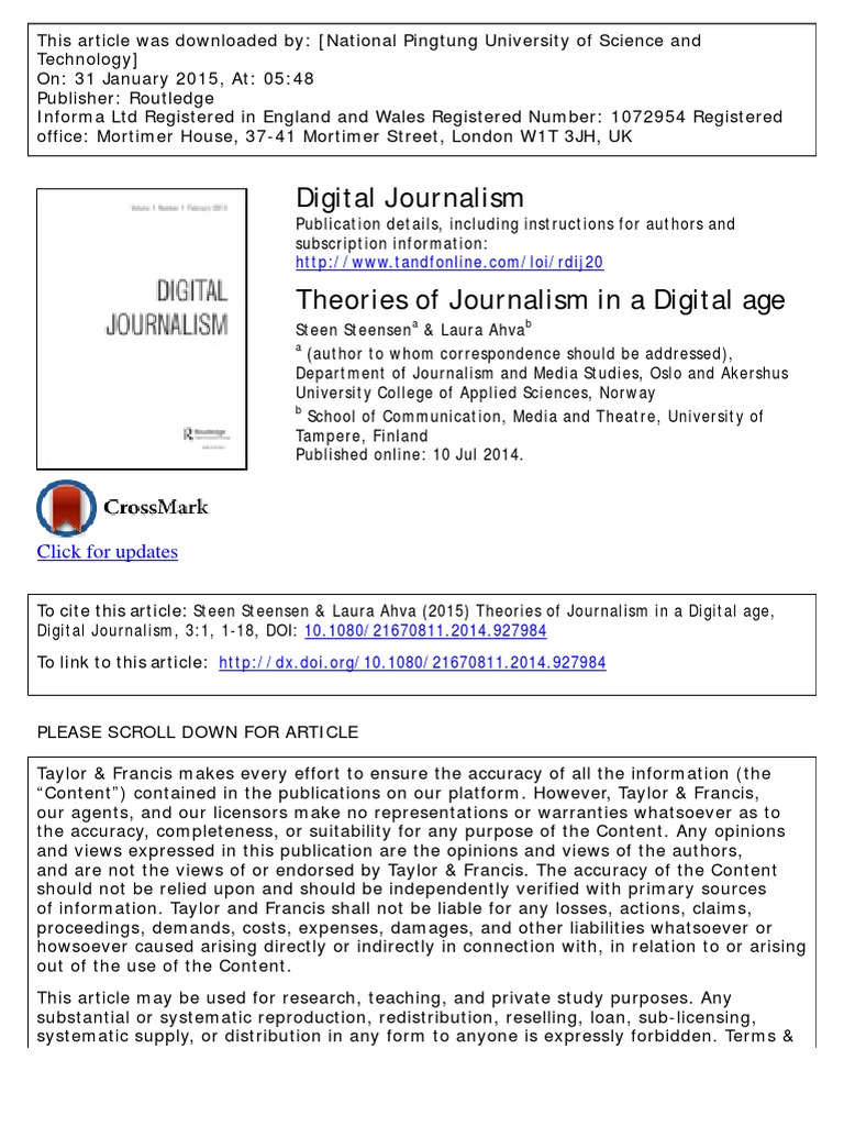 Theories of Journalism in Digital Age | PDF | Journalism | Discourse