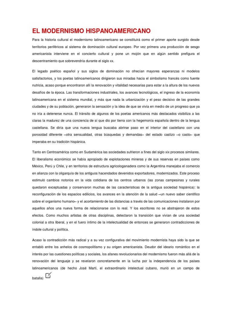 El Modernismo Hispanoamericano | PDF | America latina | Lengua española