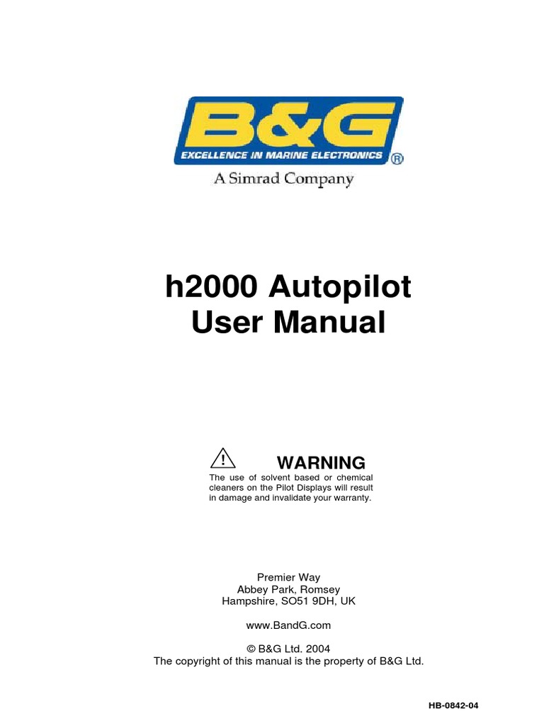 h2000 Autopilot User Manual: Warning | PDF | Rudder | Water Transport