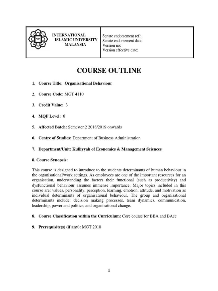 Course Outline OB Sem 2 2018-2019 | PDF | Leadership | Test (Assessment)