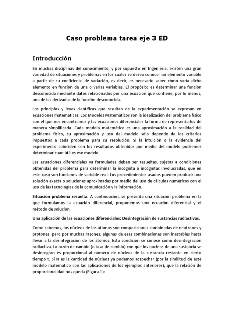 Caso Problema Tarea Eje 3 | PDF | Desintegración radioactiva | Ecuaciones