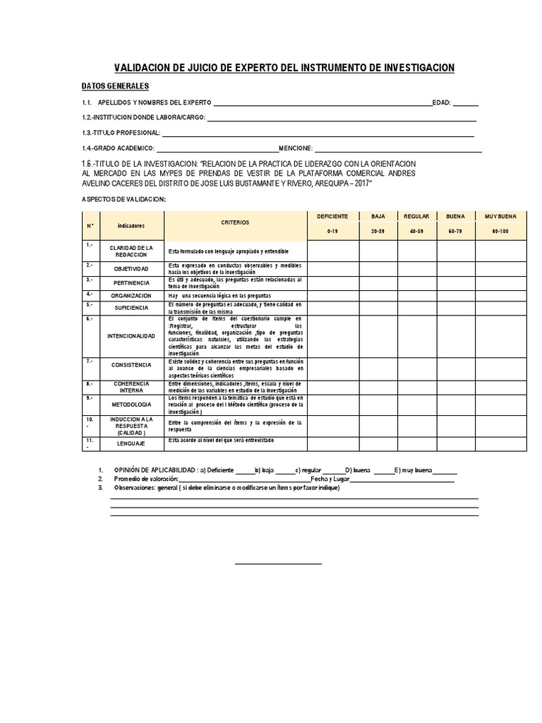 Validacion de Juicio de Experto Tesis | PDF | Liderazgo | Cliente