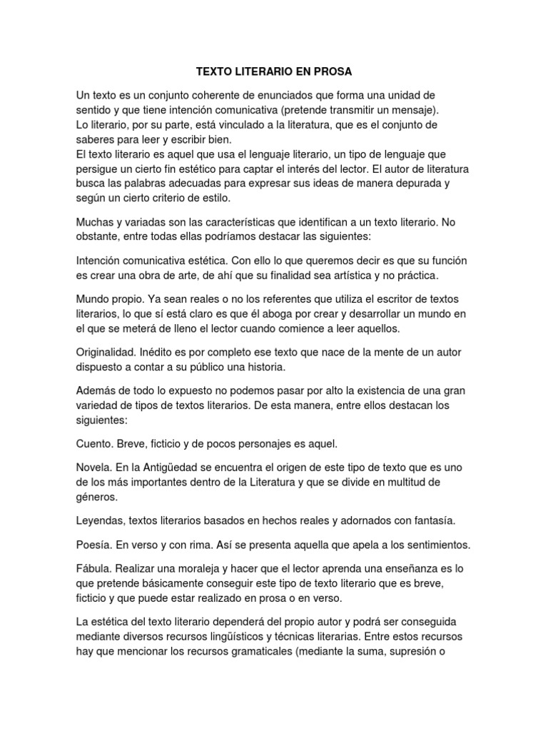 Texto Literario en Prosa | Prosa | Poesía | Prueba gratuita de 30 días ...