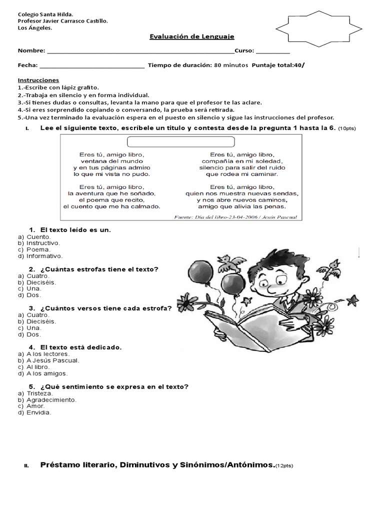 Prueba 3 Basico El Poema | PDF