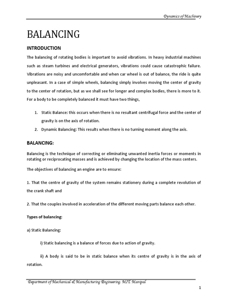 Balancing: Dynamics of Machinery | PDF | Rotation Around A Fixed Axis | Force