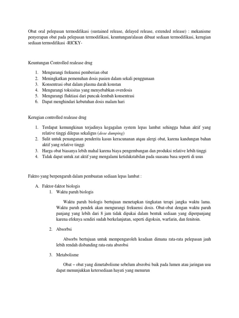 Obat Oral Pelepasan Termodifikasi | PDF