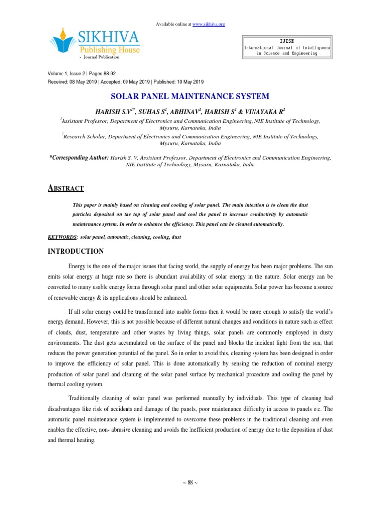 Solar Panel Maintenance System | PDF | Solar Panel | Photovoltaics