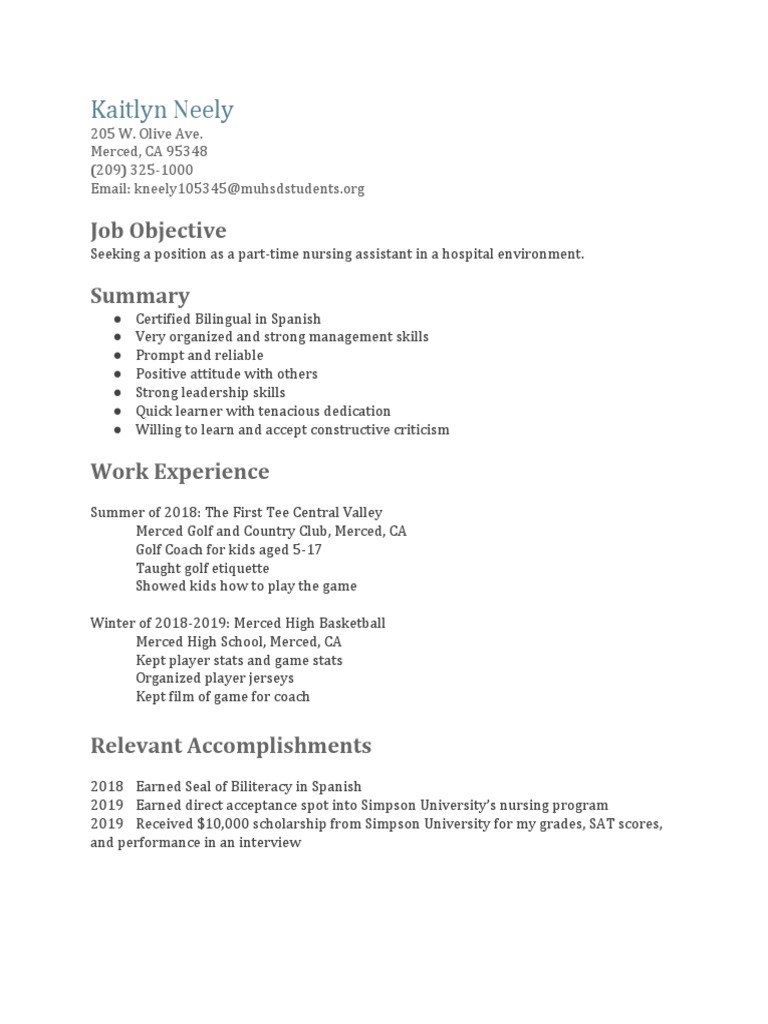 Kaitlyn Neely: Job Objective | PDF