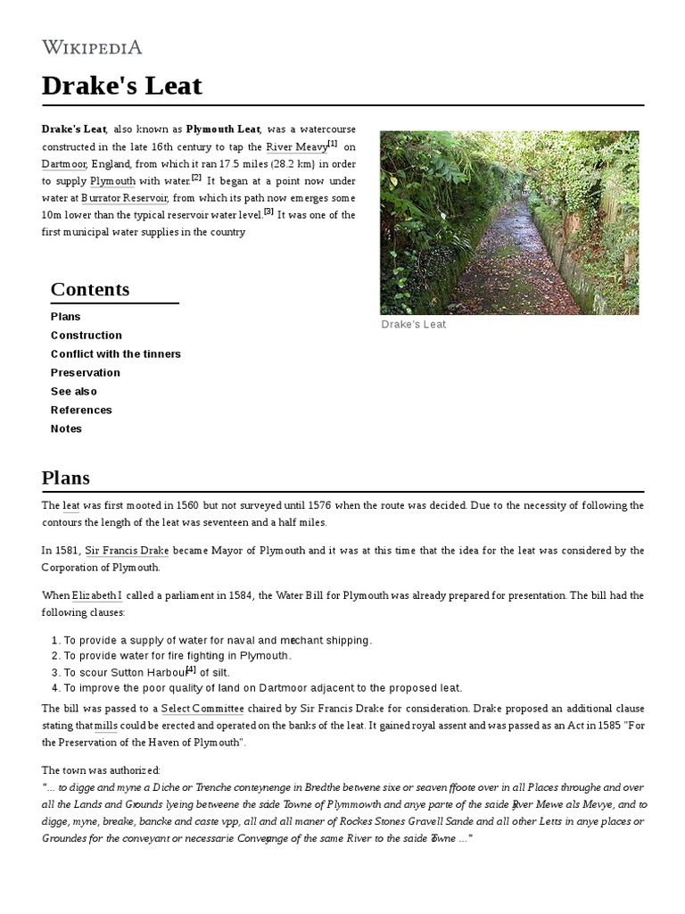 Drake's Leat, Also Known As Plymouth Leat, Was A Watercourse | PDF | Nature