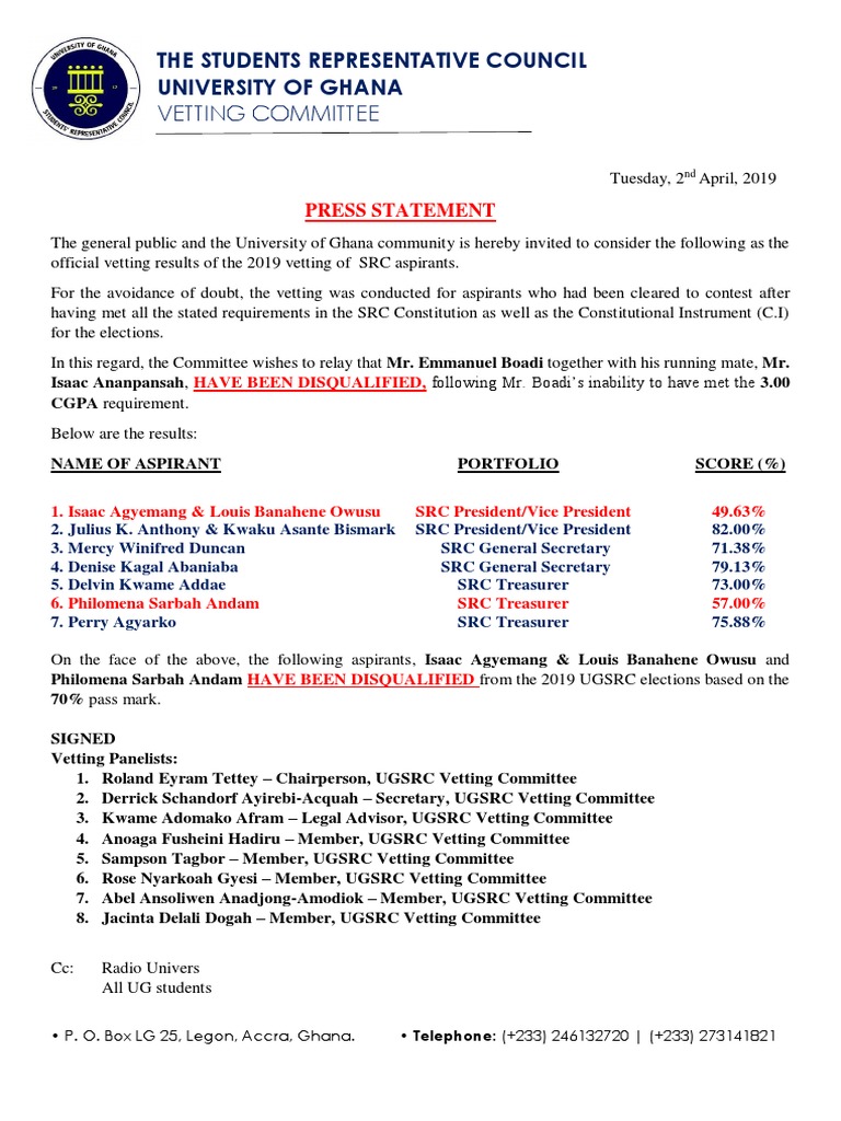 2019 Ugsrc Vetting Results PDF | PDF | Business