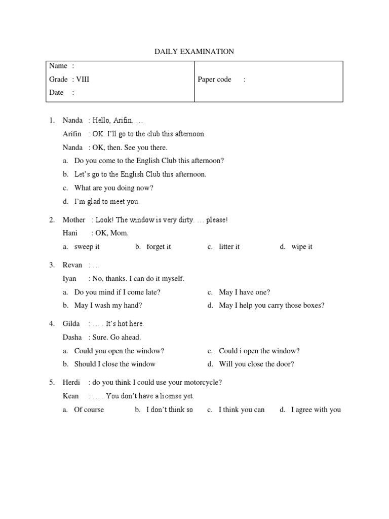 Daily Examination KD 3.4 - 3.6 | PDF