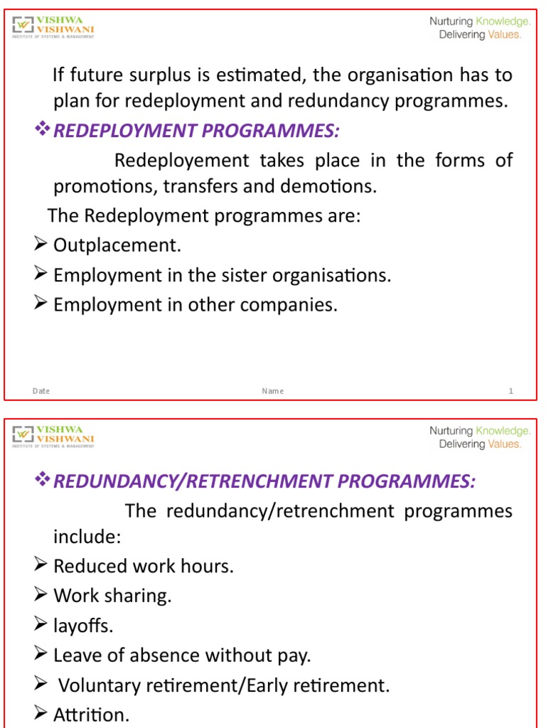 Redeployment Programmes:: Date Name | PDF | Layoff | Employment