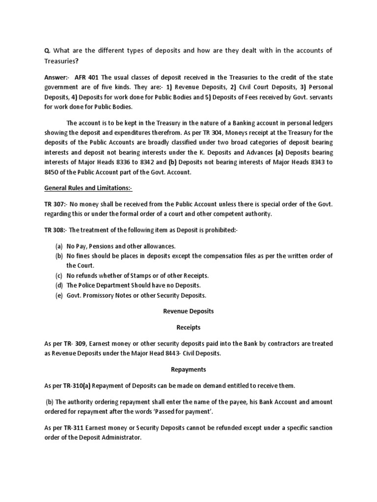 An Overview of the Types of Deposits Received and Managed by Treasuries ...
