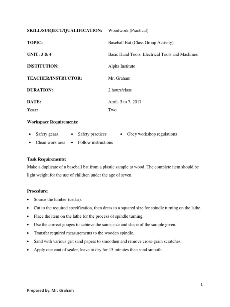 Baseball Bat Woodwork Project Guide | PDF