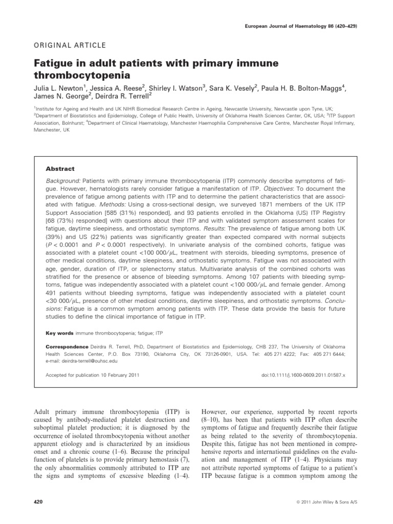 Fatigue as a Common and Significant Symptom in Adult Patients with ...