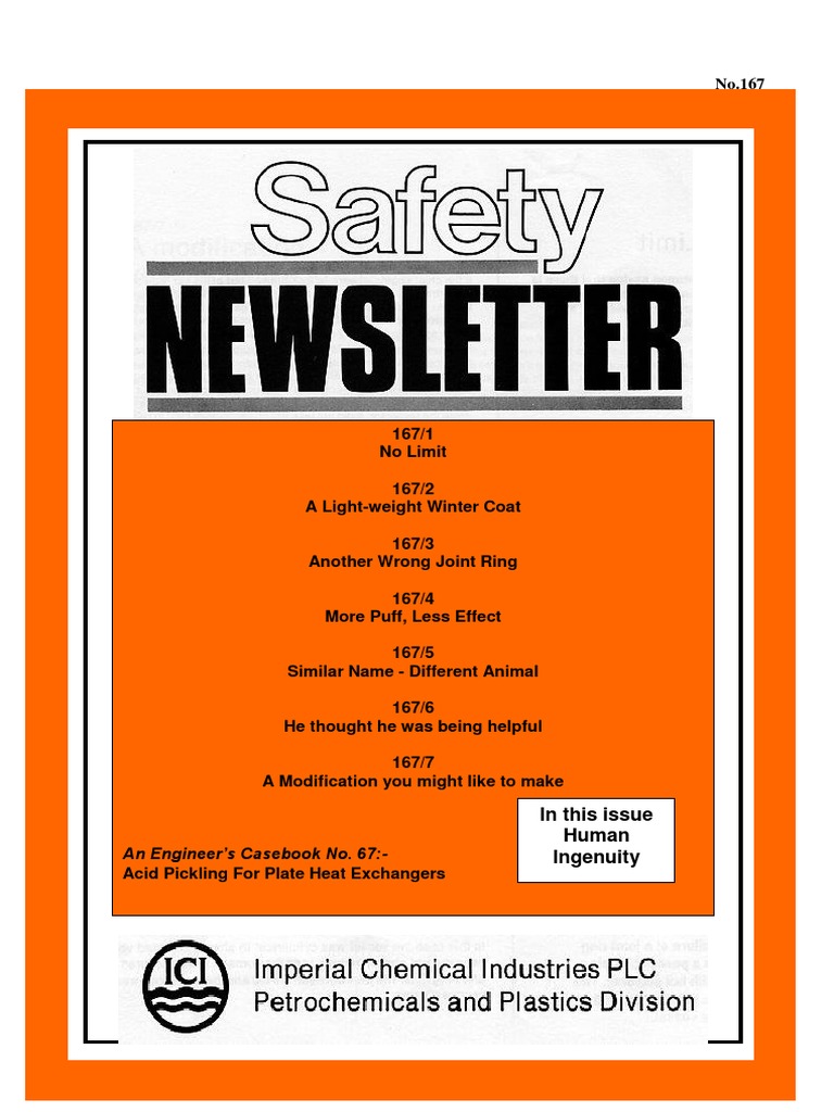 Ici Safety Newsletter No 167 | PDF | Distillation | Fires