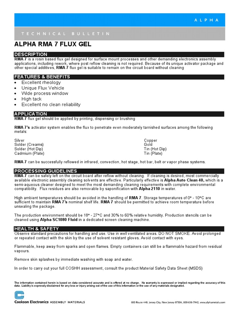 Alpha Rma 7 Flux Gel | PDF | Solder | Printed Circuit Board