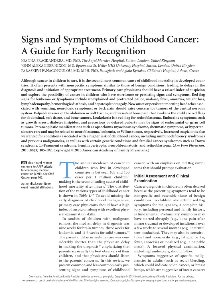 Signs and Symptoms of Childhood Cancer: A Guide For Early Recognition ...