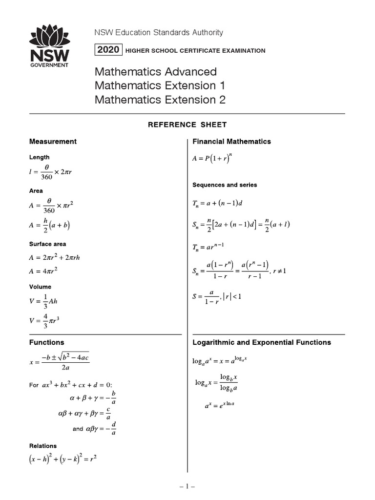 Intermediate Algebra Formula Sheet