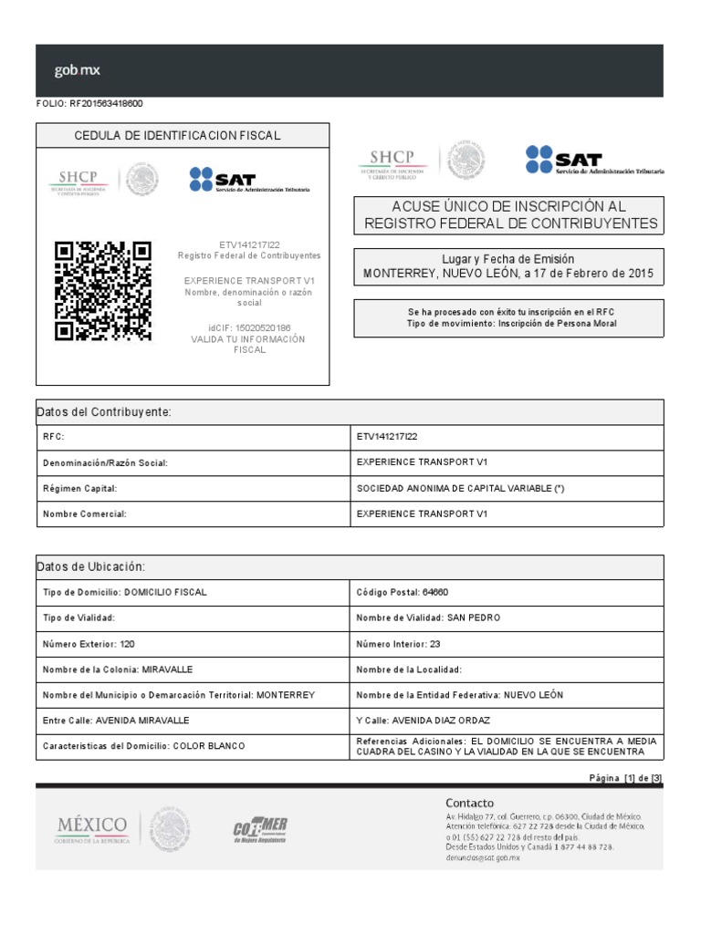 Acuse de Inscripción RFC | Privacidad de la información | Política