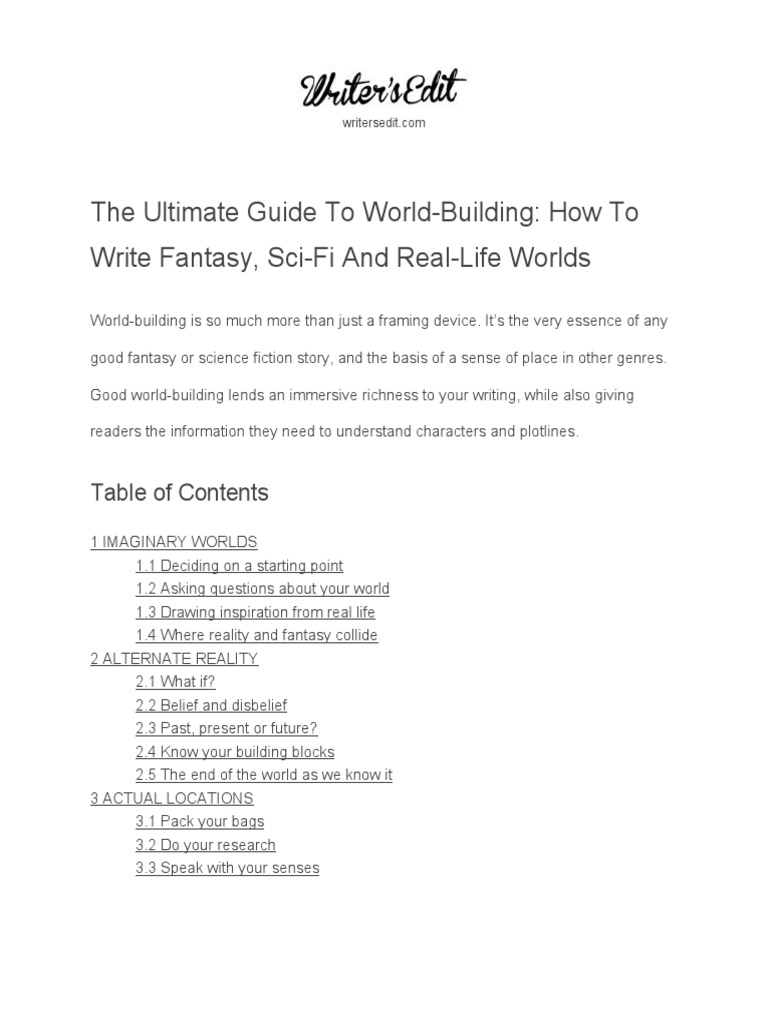 The Ultimate Guide To WorldBuilding: How To Write Fantasy, SciFi and RealLife Worlds | PDF ...