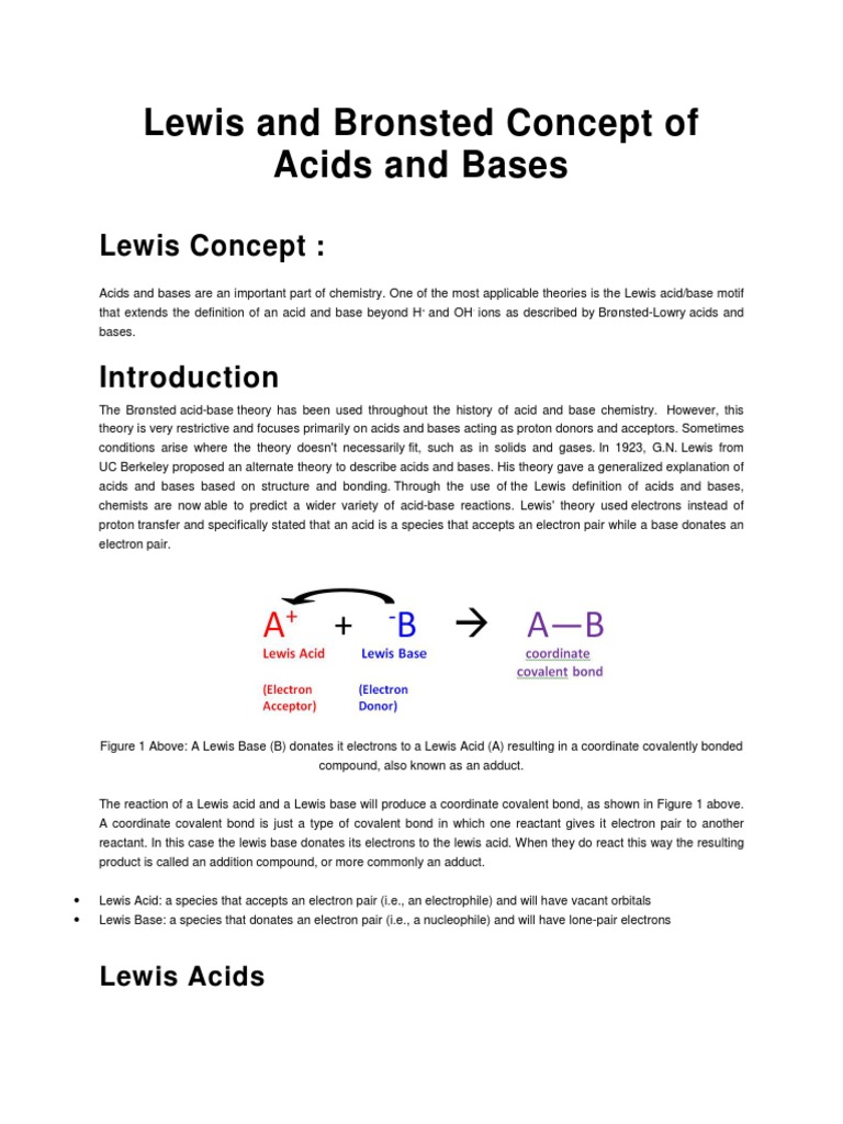 Lewis and Bronsted Concept of Acids and Bases | PDF | Acid | Chemical ...