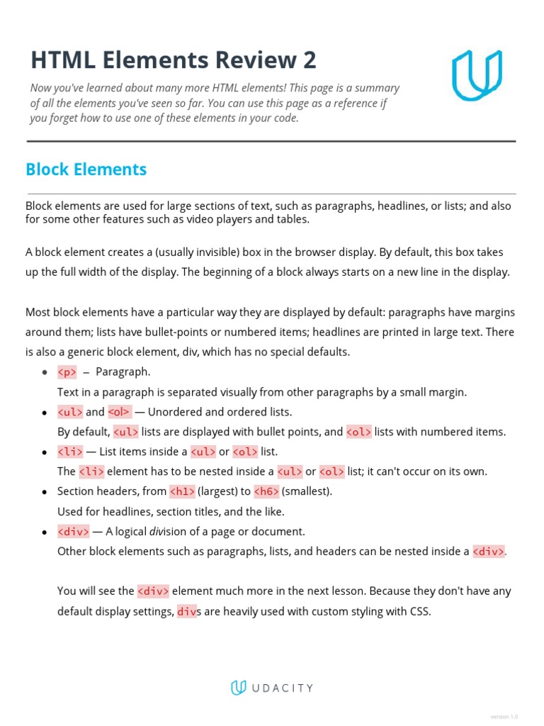Ipnd Reference Sheet HTML Elements 2 | PDF | Hyperlink | Html Element