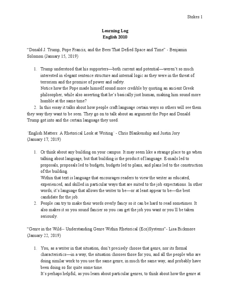 Learning Log | Download Free PDF | Narrative | Rhetoric