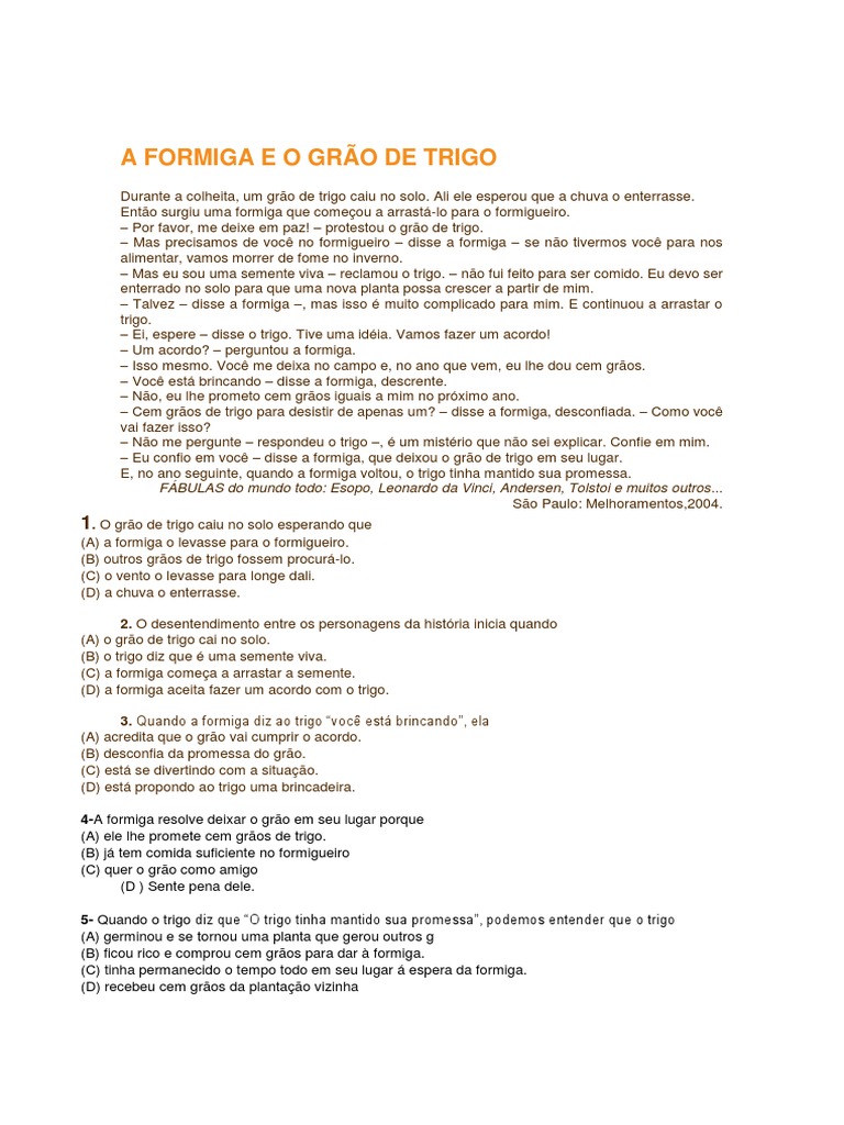 A Formiga e o Grão de Trigo | PDF | Formiga | Trigo