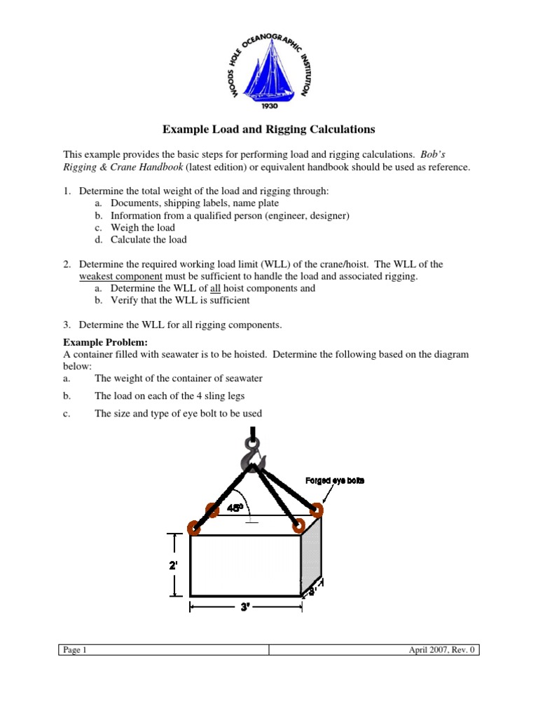 Rigging Caculation | PDF | Crane (Machine) | Pound (Mass)