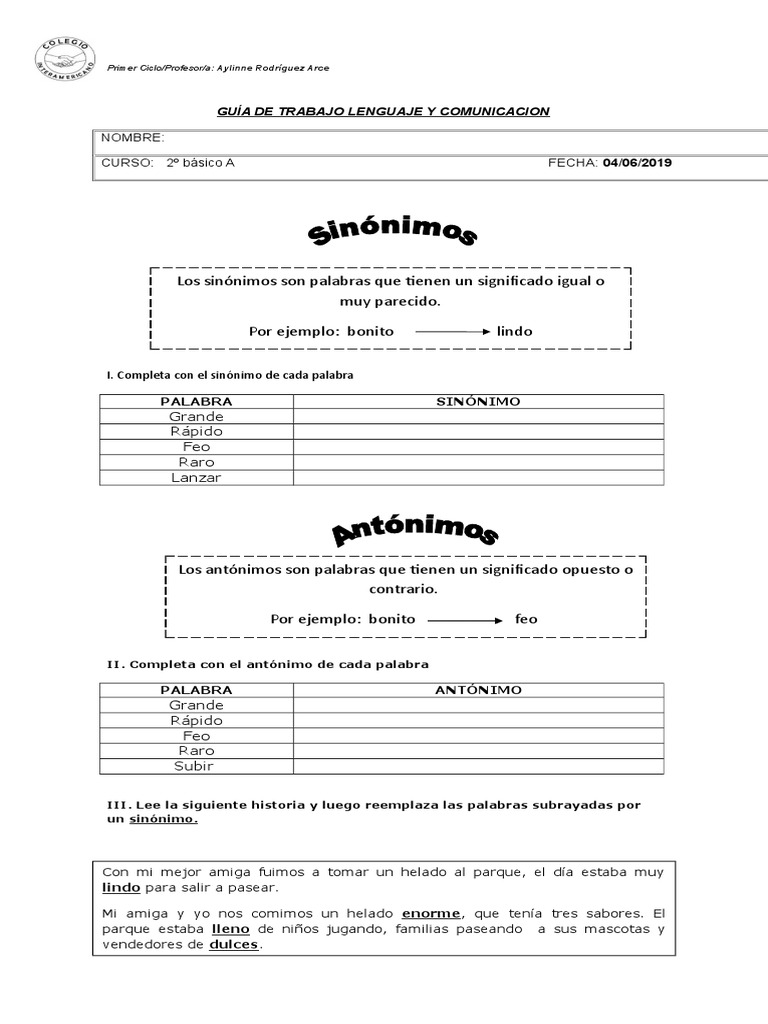 Guia Sinonimos y Antonimos | PDF