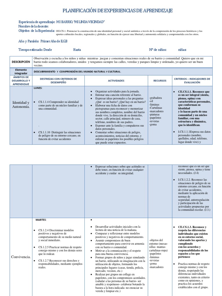 Descrip Mi Barrio Mi Vecindad | PDF | Sustracción | Aprendizaje