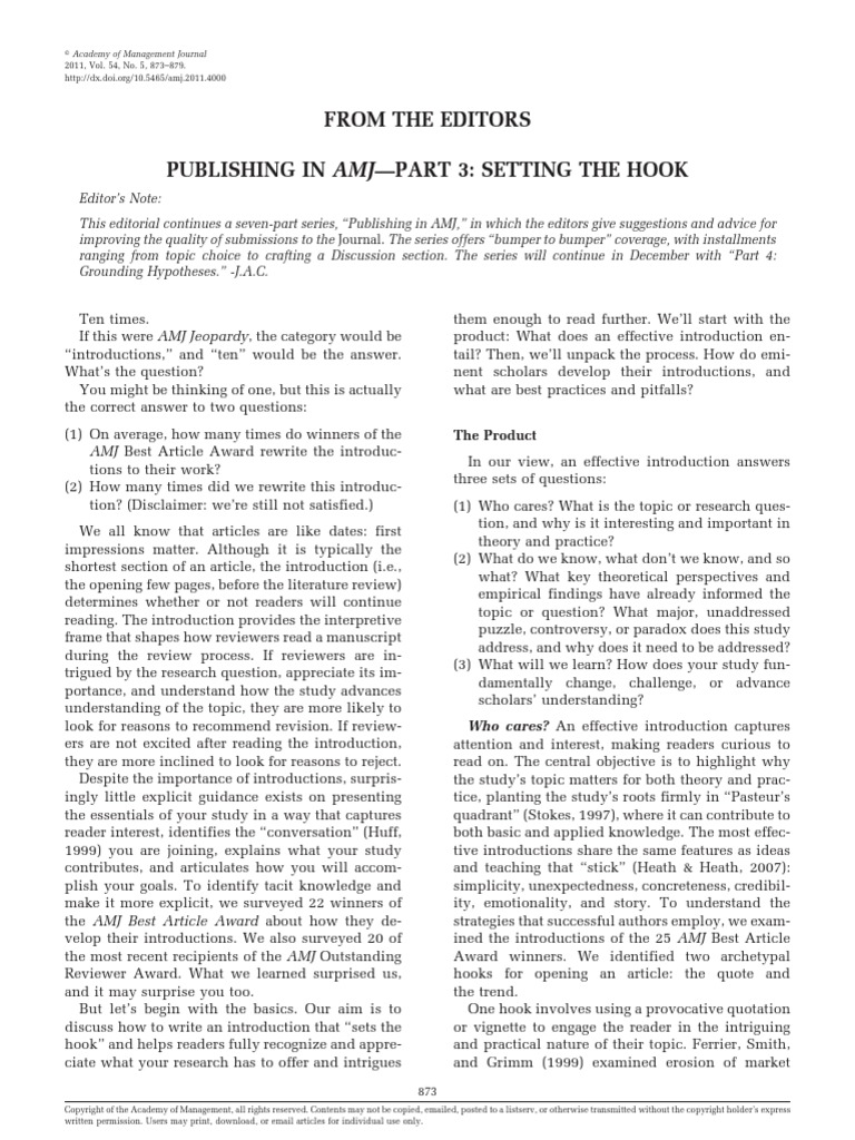 Grant e Pollock - 2011 - Publishing in AMJ - Part 3 Setting The Hook ...