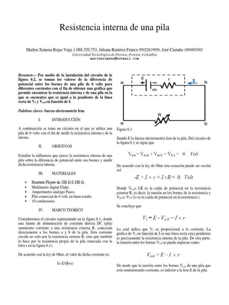 Resistencia Interna de Una Pila | PDF | Resistencia Eléctrica y ...