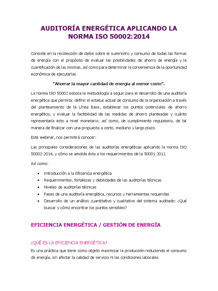 Auditoría Energética Aplicando La Norma Iso 50002 | PDF | Uso eficiente ...